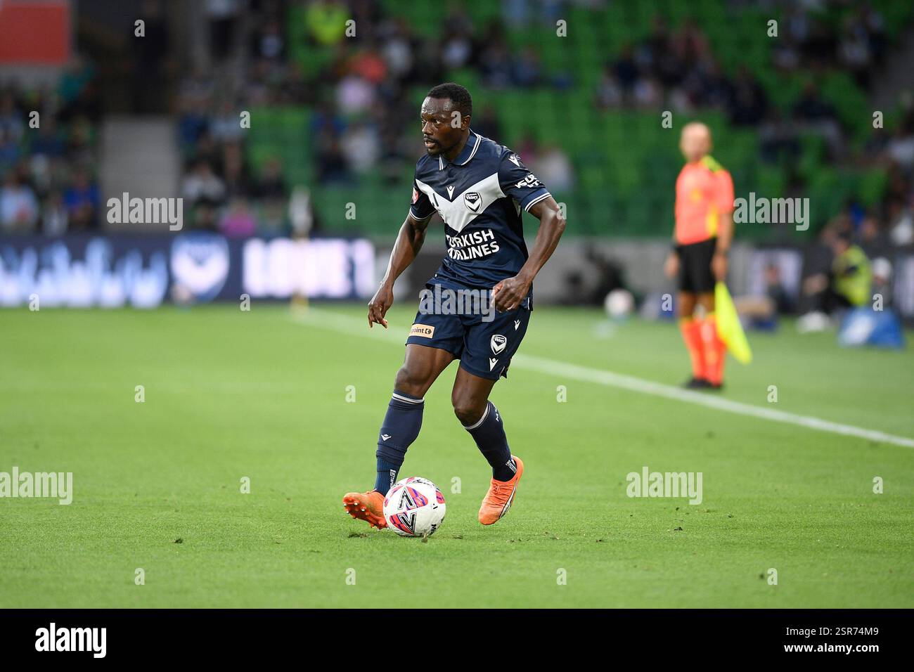 MELBOURNE, AUSTRALIA. 14th Feb 2025. Pictured: Melbourne Victory defender Adama Traoré during ...