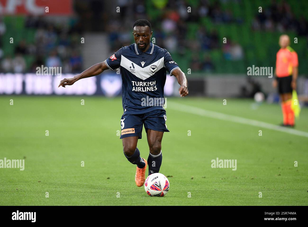 MELBOURNE, AUSTRALIA. 14th Feb 2025. Pictured: Melbourne Victory defender Adama Traoré during ...