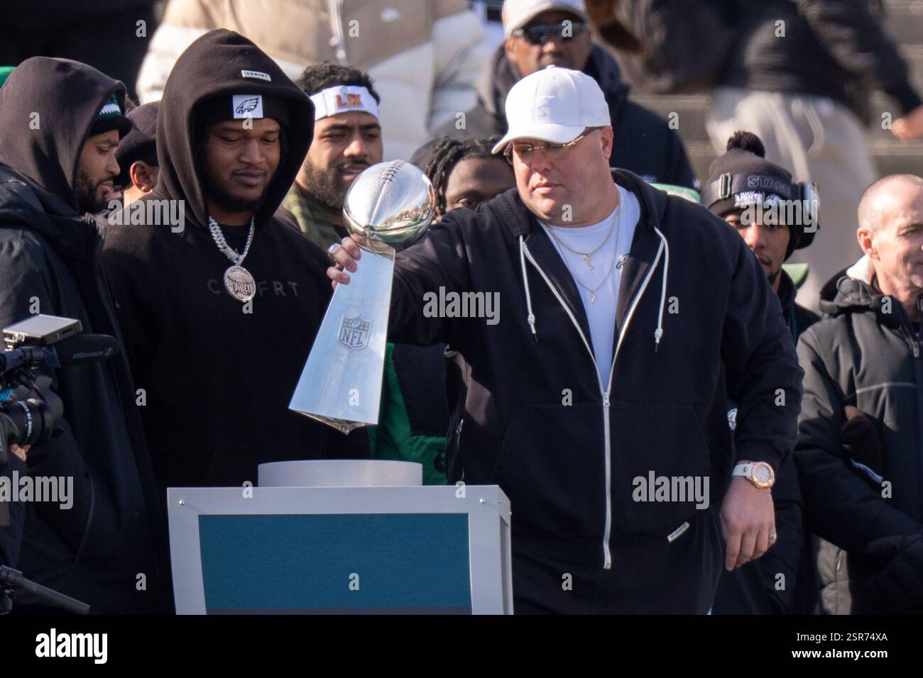 Philadelphia Eagles's Dom DiSandro puts back the Vince Lombardi Trophy ...