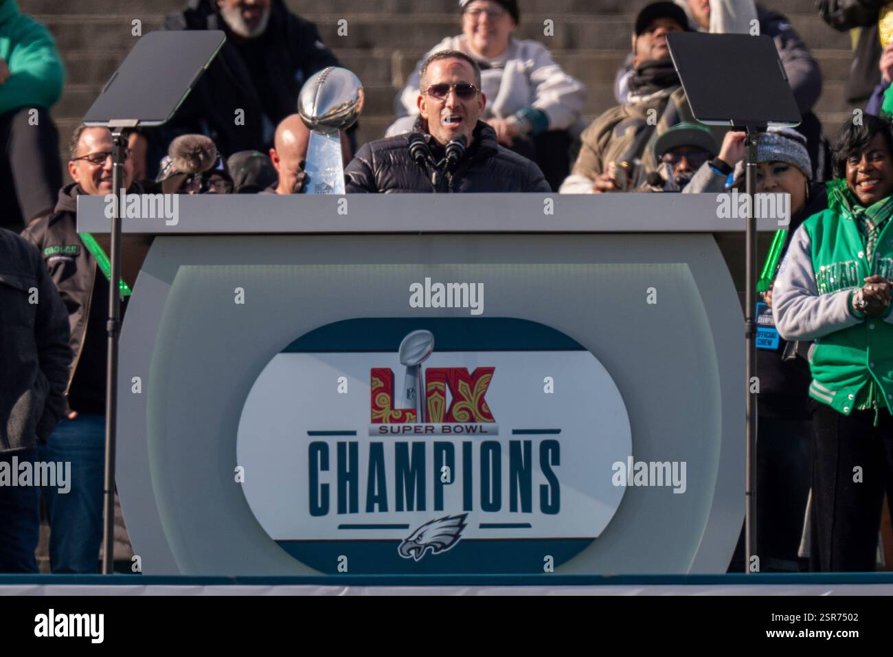 Philadelphia Eagles general manager Howie Roseman talks to the fans ...