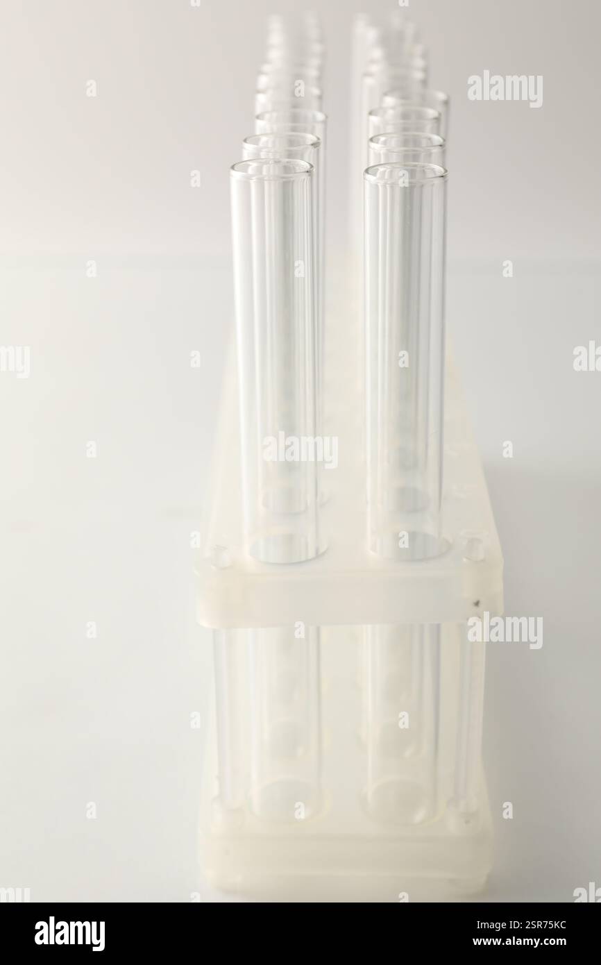 Empty test tubes on light background. Laboratory glassware Stock Photo ...