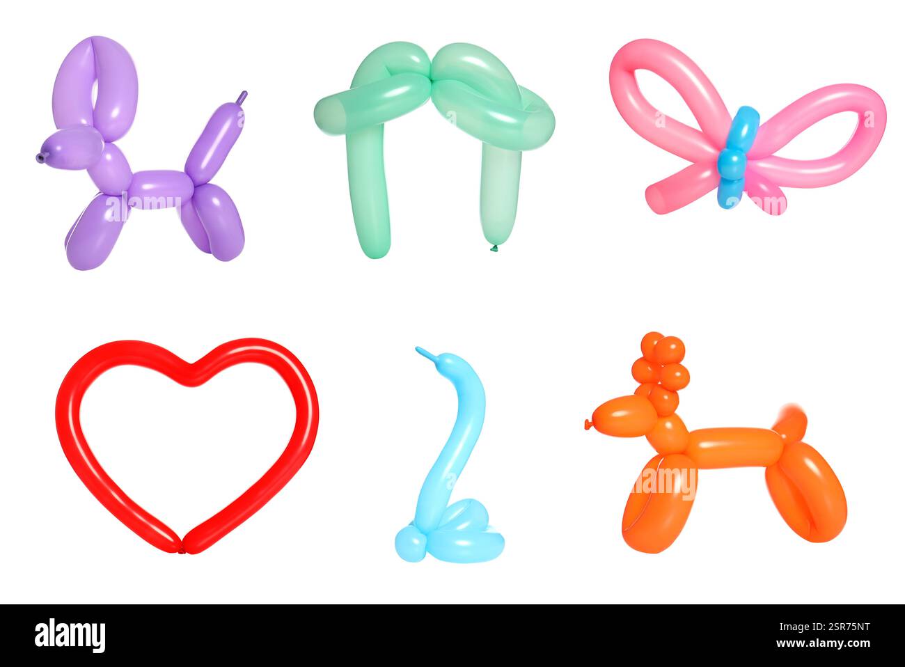 Different figures made of modelling balloons on white background, set ...