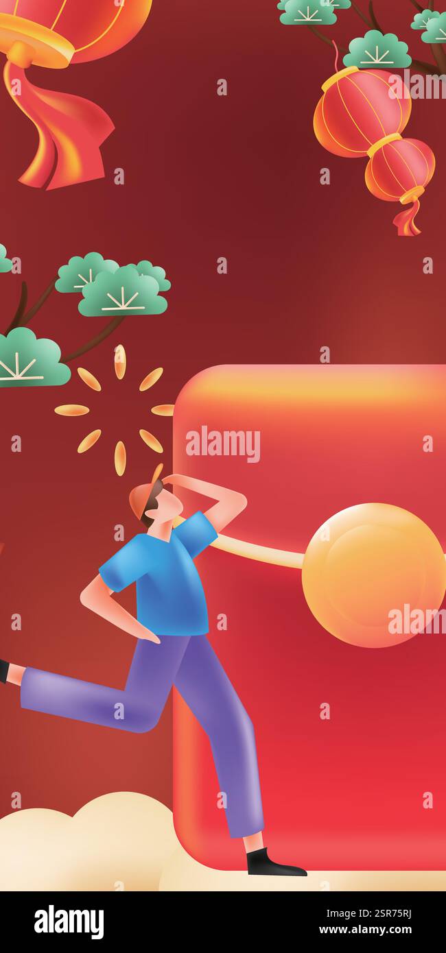 New year festive auspicious creative scene character illustration ...