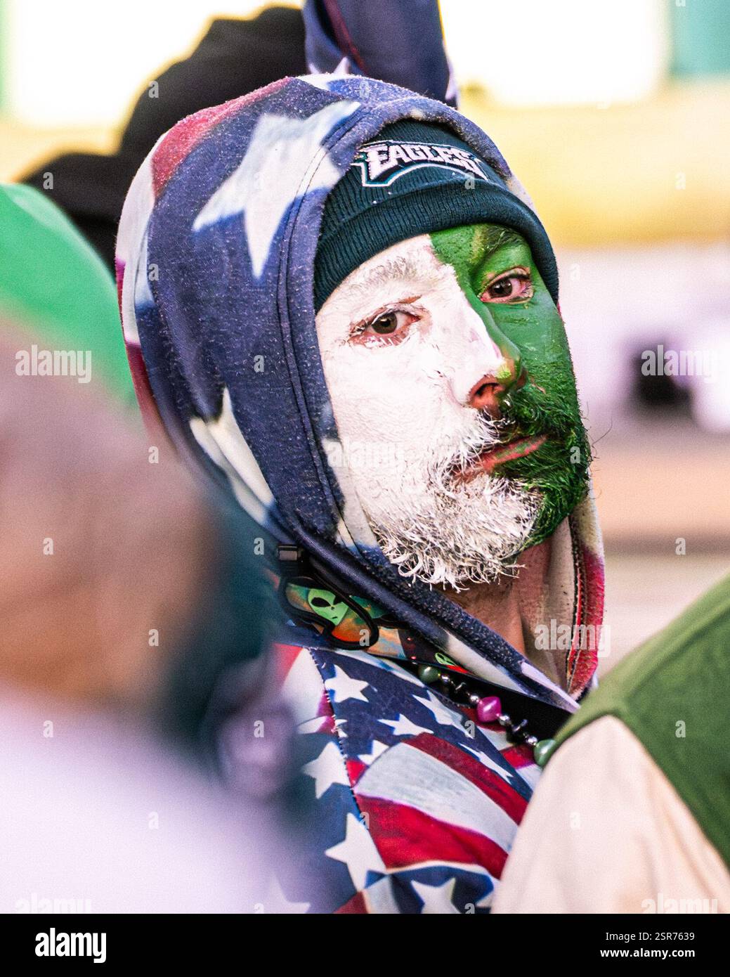 Philadelphia Eagles fan with face paint - green and white - at the ...