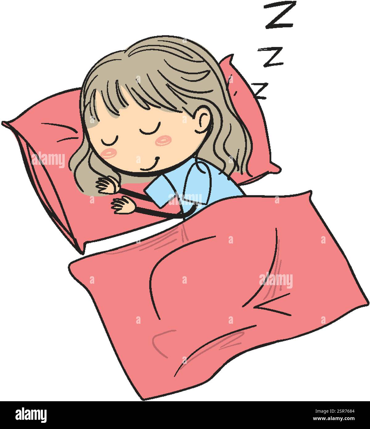 A girl sleeping soundly under a pink blanket Stock Vector Image & Art ...