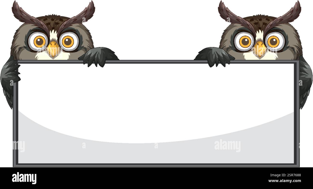 Two owls perched on a blank rectangular sign Stock Vector Image & Art ...