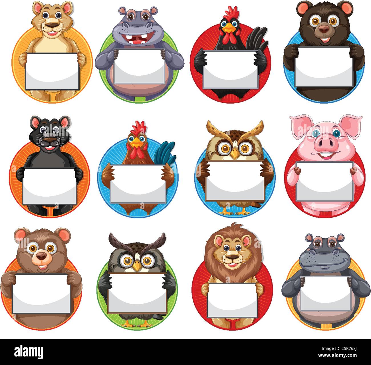 Cute animals with signs for customizable messages Stock Vector Image ...