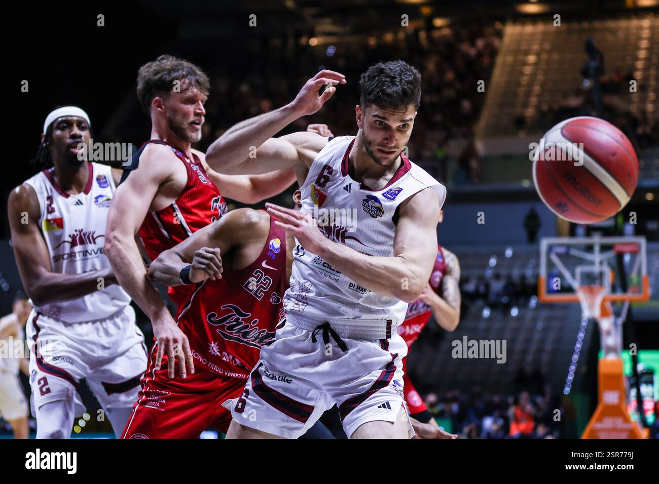 Turin, Italy. 13th Feb, 2025. (R) Riccardo Rossato #6 of Trapani Shark ...