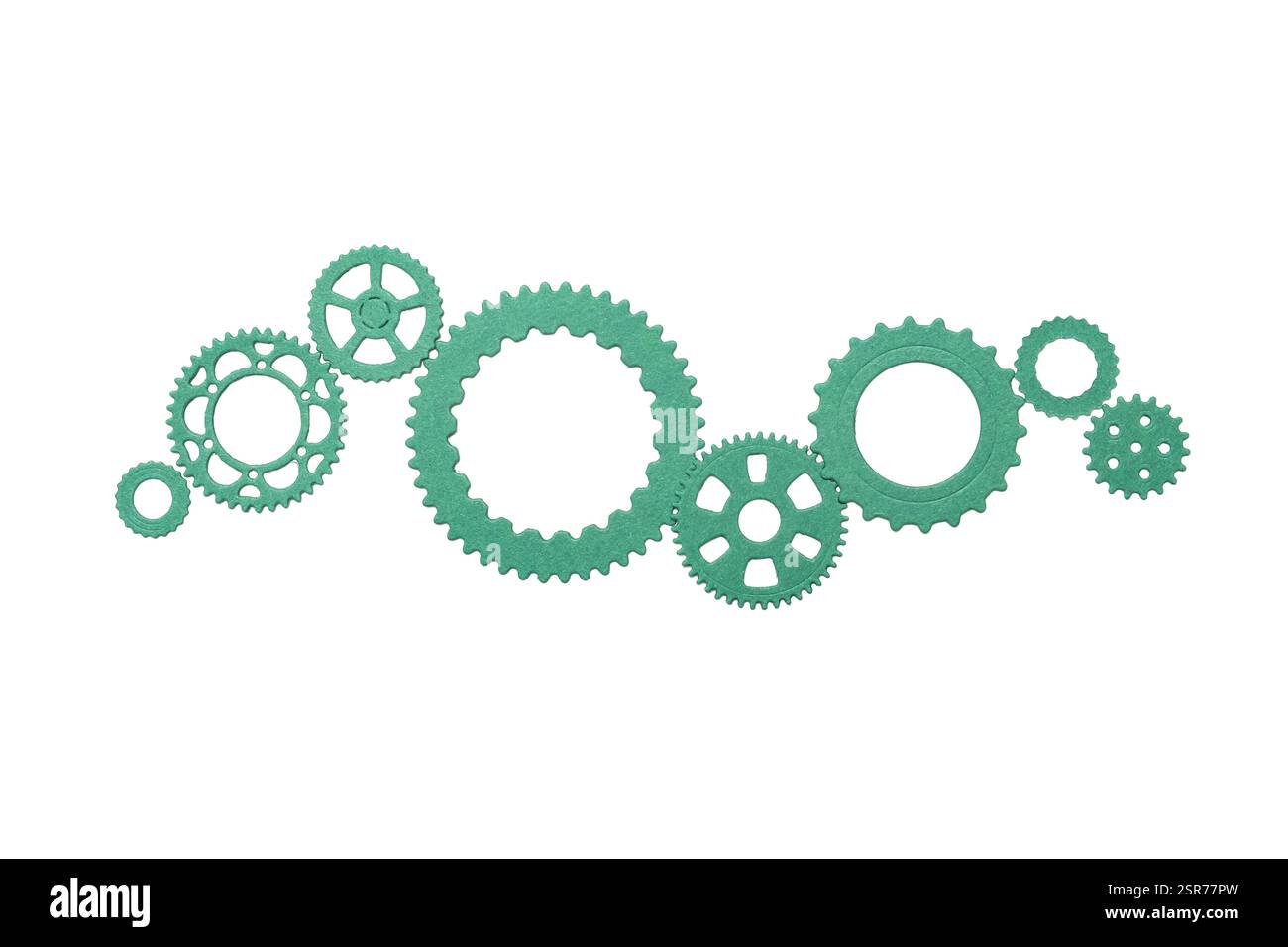 Green paper gears on white background Stock Photo - Alamy