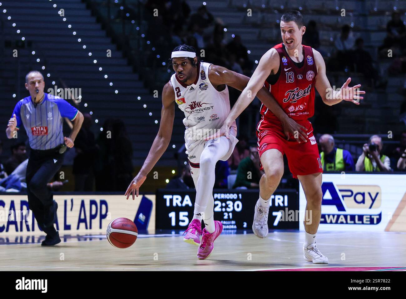 Turin, Italy. 13th Feb, 2025. (L-R) Chris Horton #2 of Trapani Shark ...