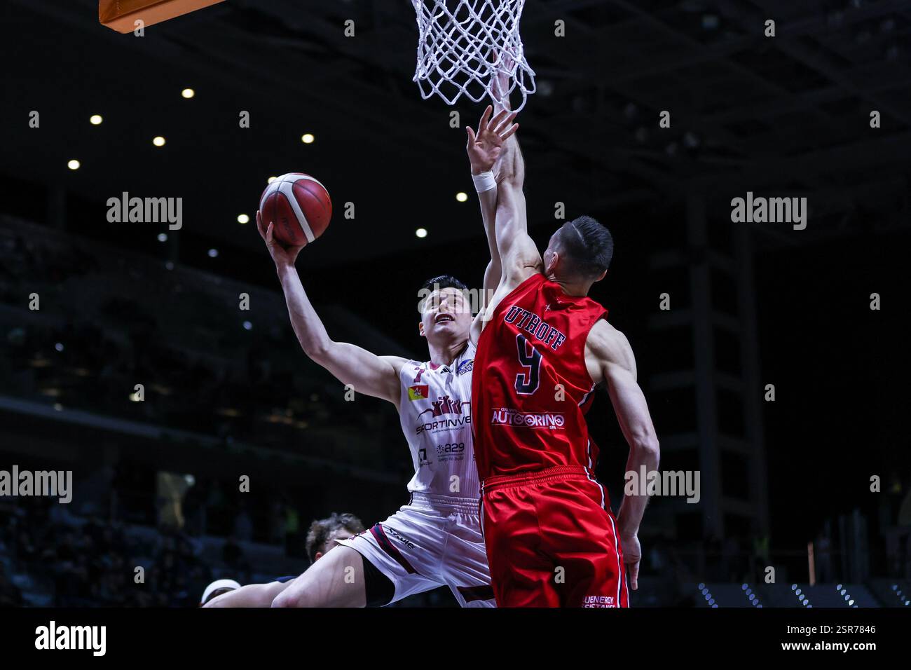 Turin, Italy. 13th Feb, 2025. (L-R) Amar Alibegovic #7 of Trapani Shark ...