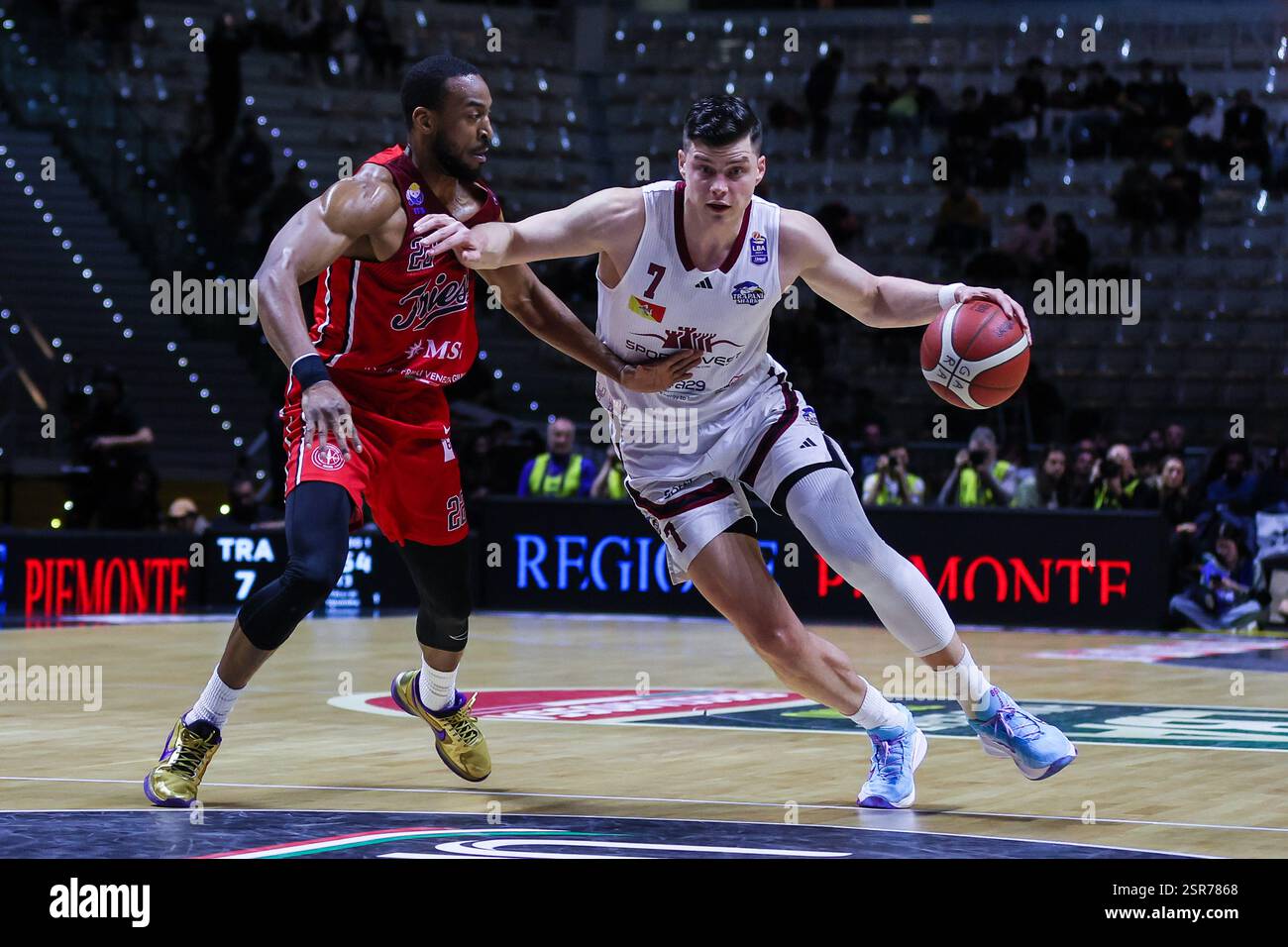 Turin, Italy. 13th Feb, 2025. (R-L) Amar Alibegovic #7 of Trapani Shark ...