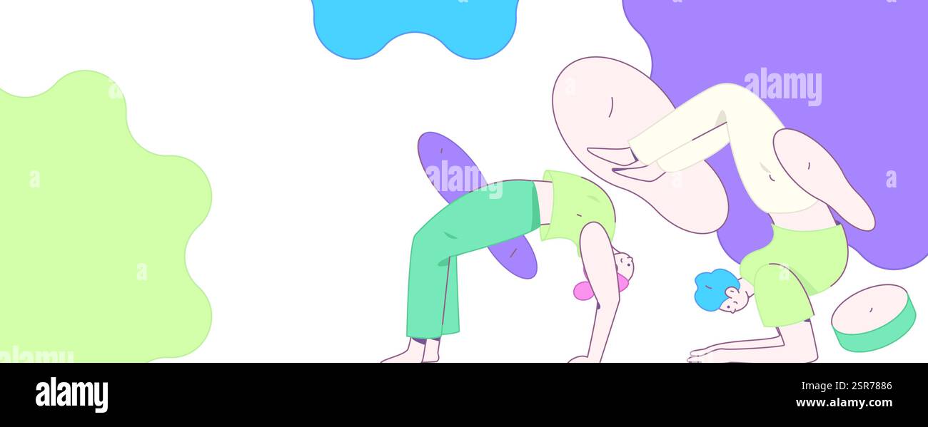 Practicing yoga, physical and mental health, flat vector character ...