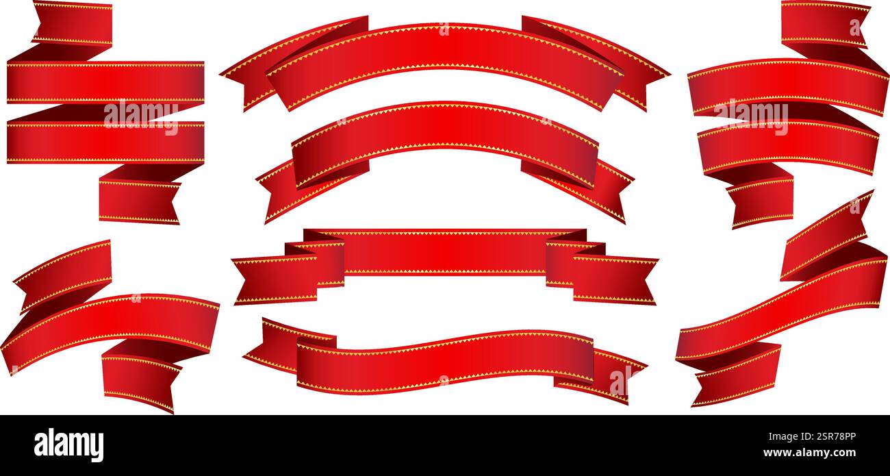 vector illustration eight set red ribbons scrolling isolated ...