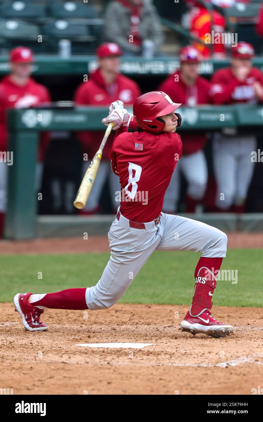 February 14, 2025: Ollie Obenour (8) of Washington State follows ...