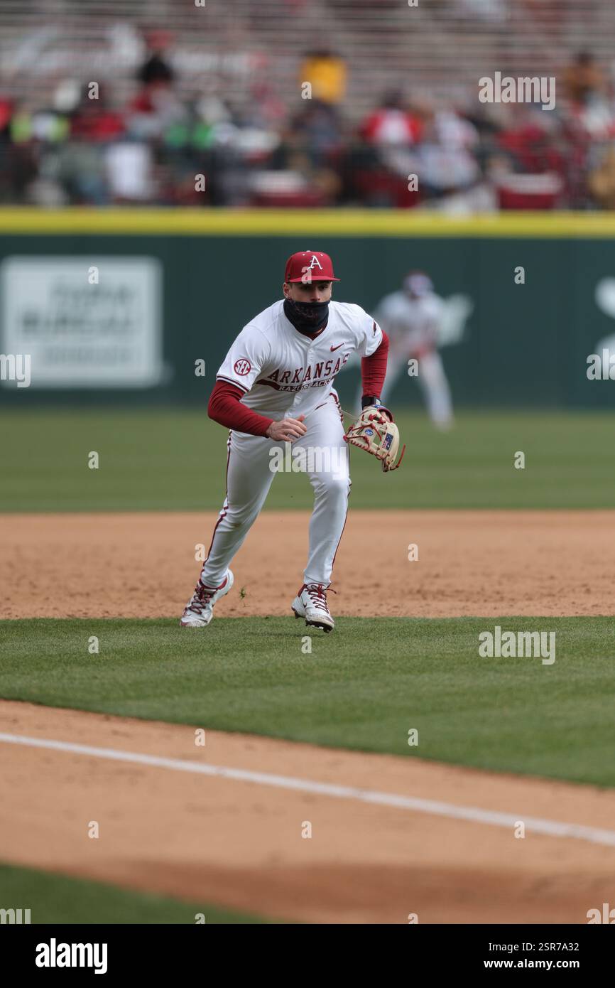 February 14, 2025: Razorback infielder Brent Iredale (10) comes ...