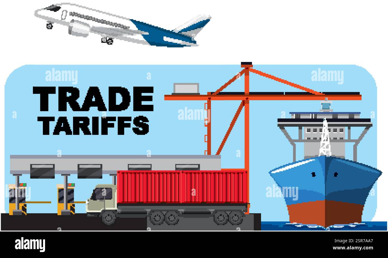 Illustration depicting trade tariffs with transport elements Stock ...