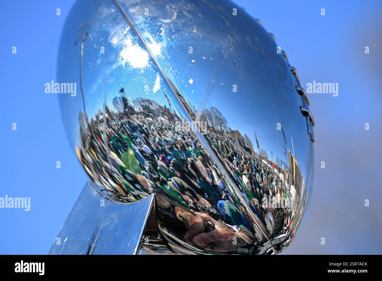 Philadelphia Eagles fans with a lifesize replica of the Vince Lombardi ...