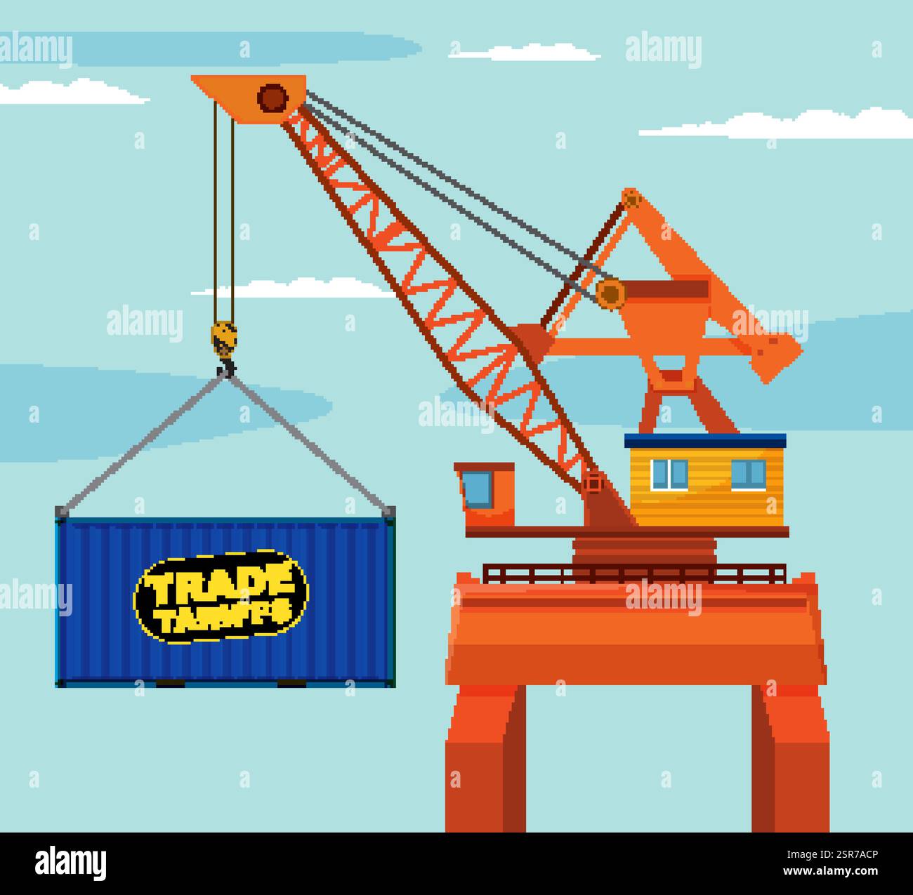Illustration of crane lifting a trade tariffs container Stock Vector ...