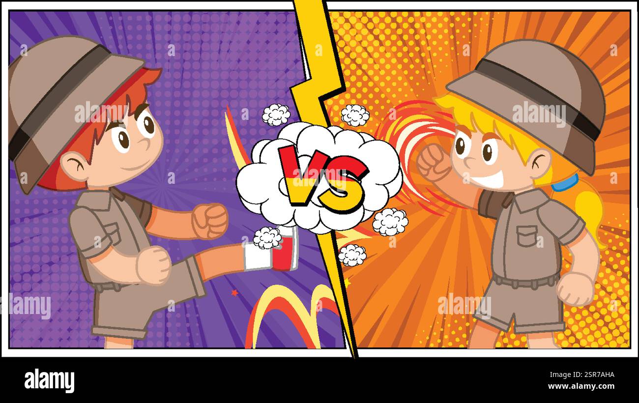 Two explorers face off in a comic battle Stock Vector Image & Art - Alamy