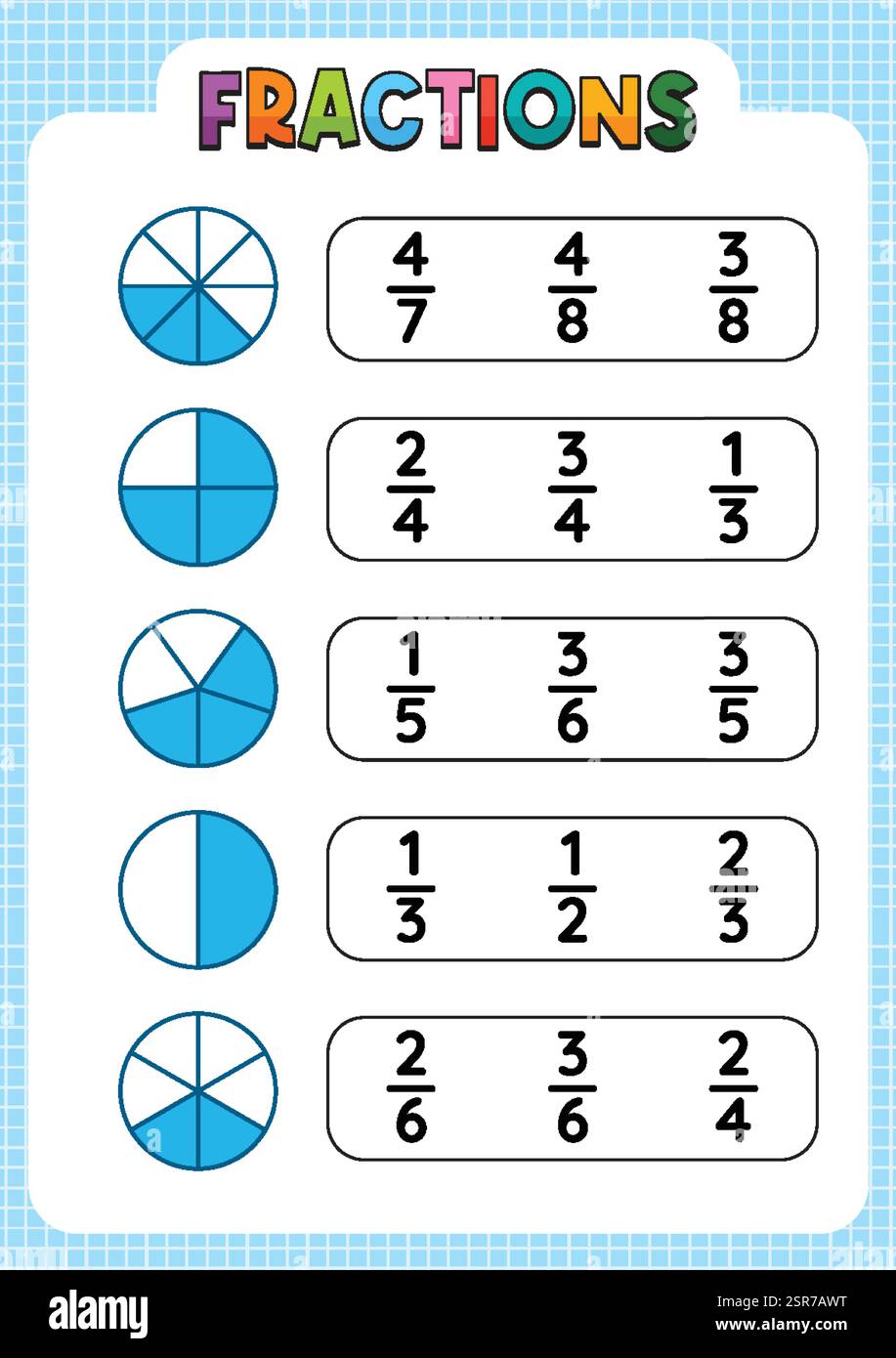 Illustration of fractions with visual pie charts Stock Vector Image ...