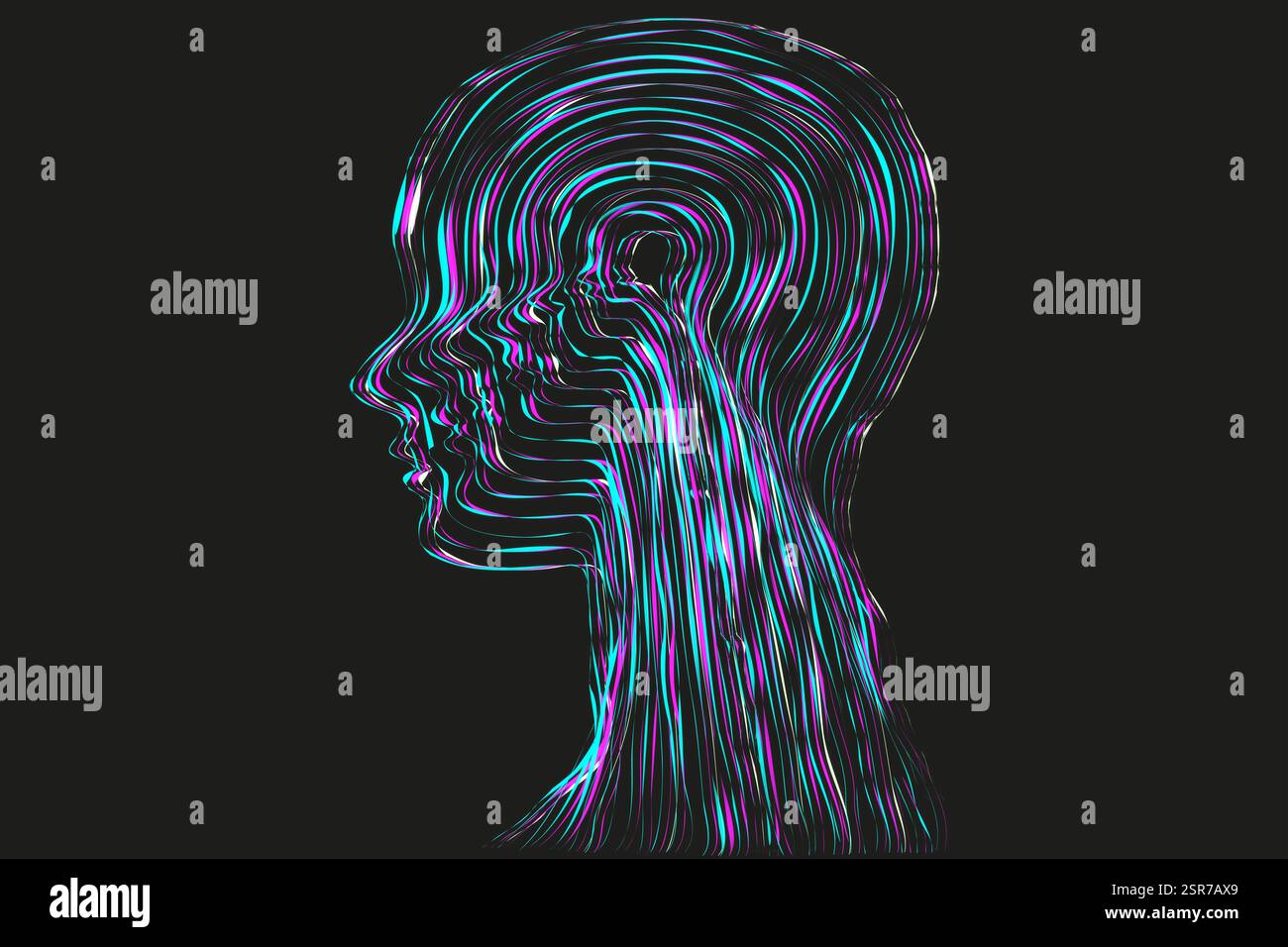 mental health psychology concept, mystery messy psychedelic maze art ...