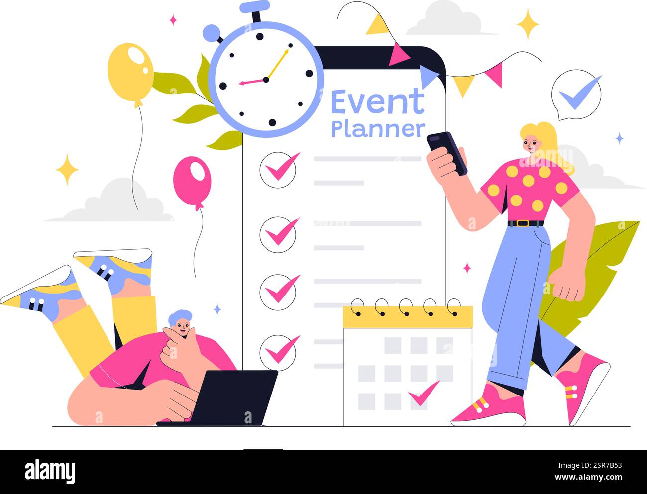 Event Planner Vector Illustration featuring Party Decorations ...
