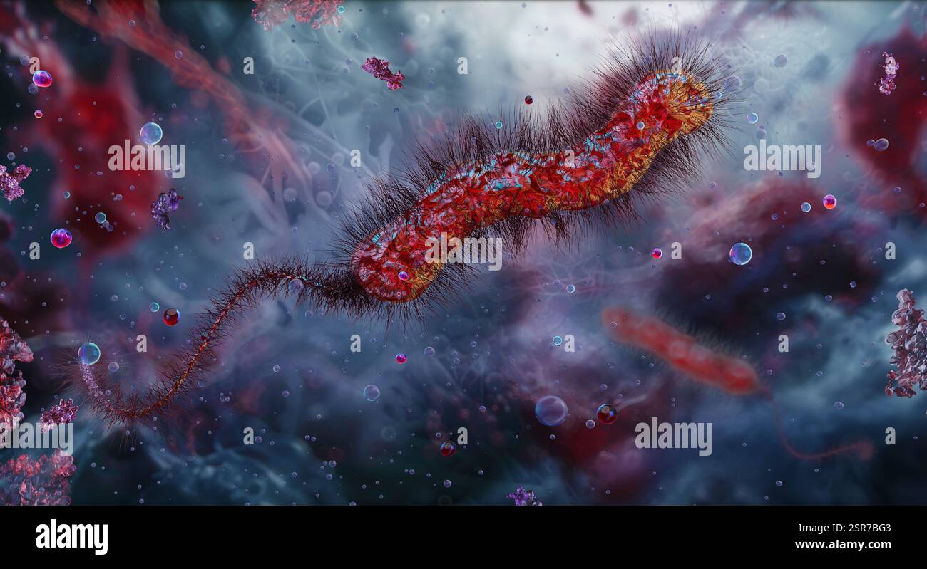 Illustration of Vibrio cholerae, a gram-negative, rod-shaped bacterium ...