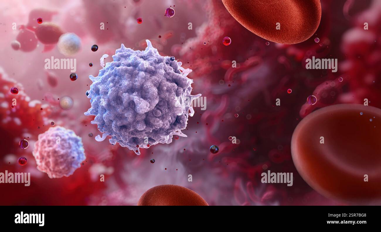 Illustration of human lymphocytes, which include T-cells, B-cells, and ...