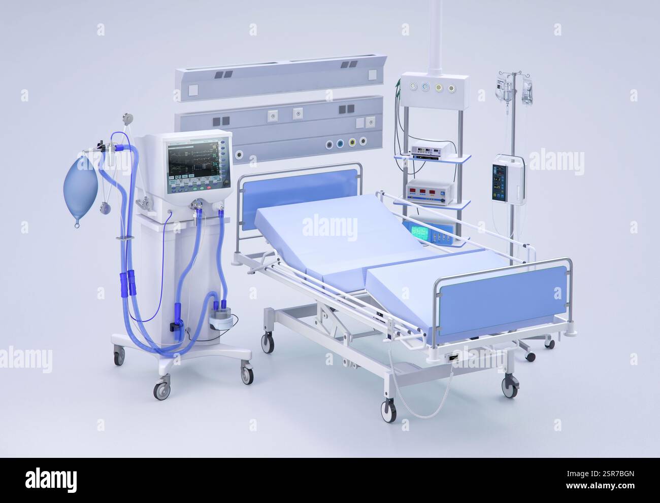 Illustration of a bed in an intensive care unit (ICU Stock Photo - Alamy