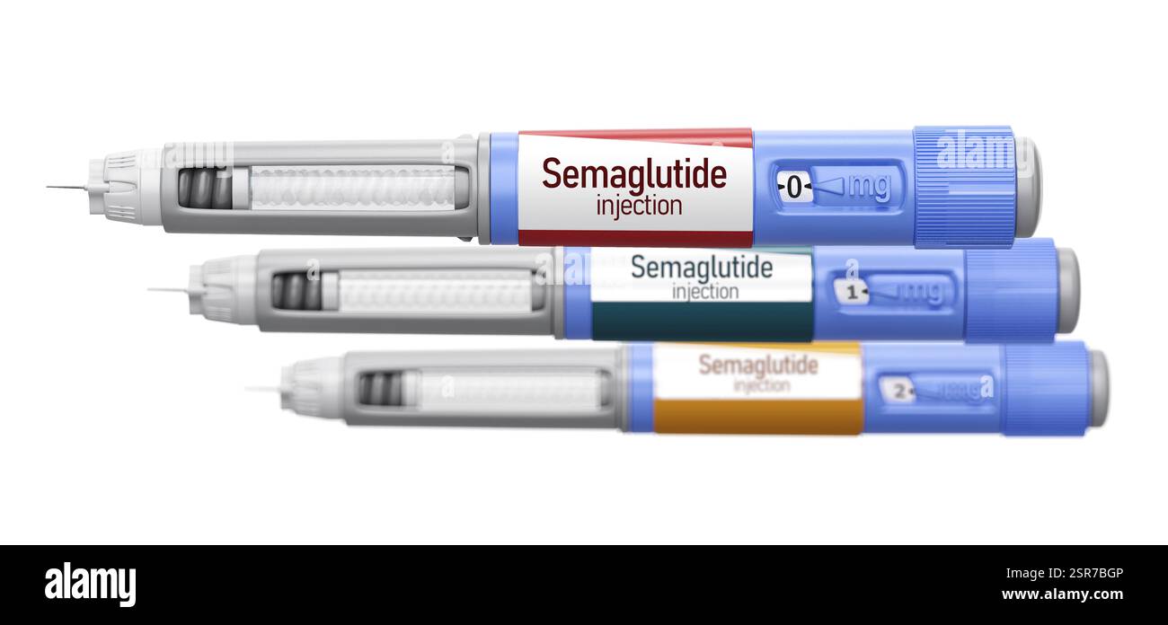 Illustration of pre-filled pens of semaglutide medication used for ...