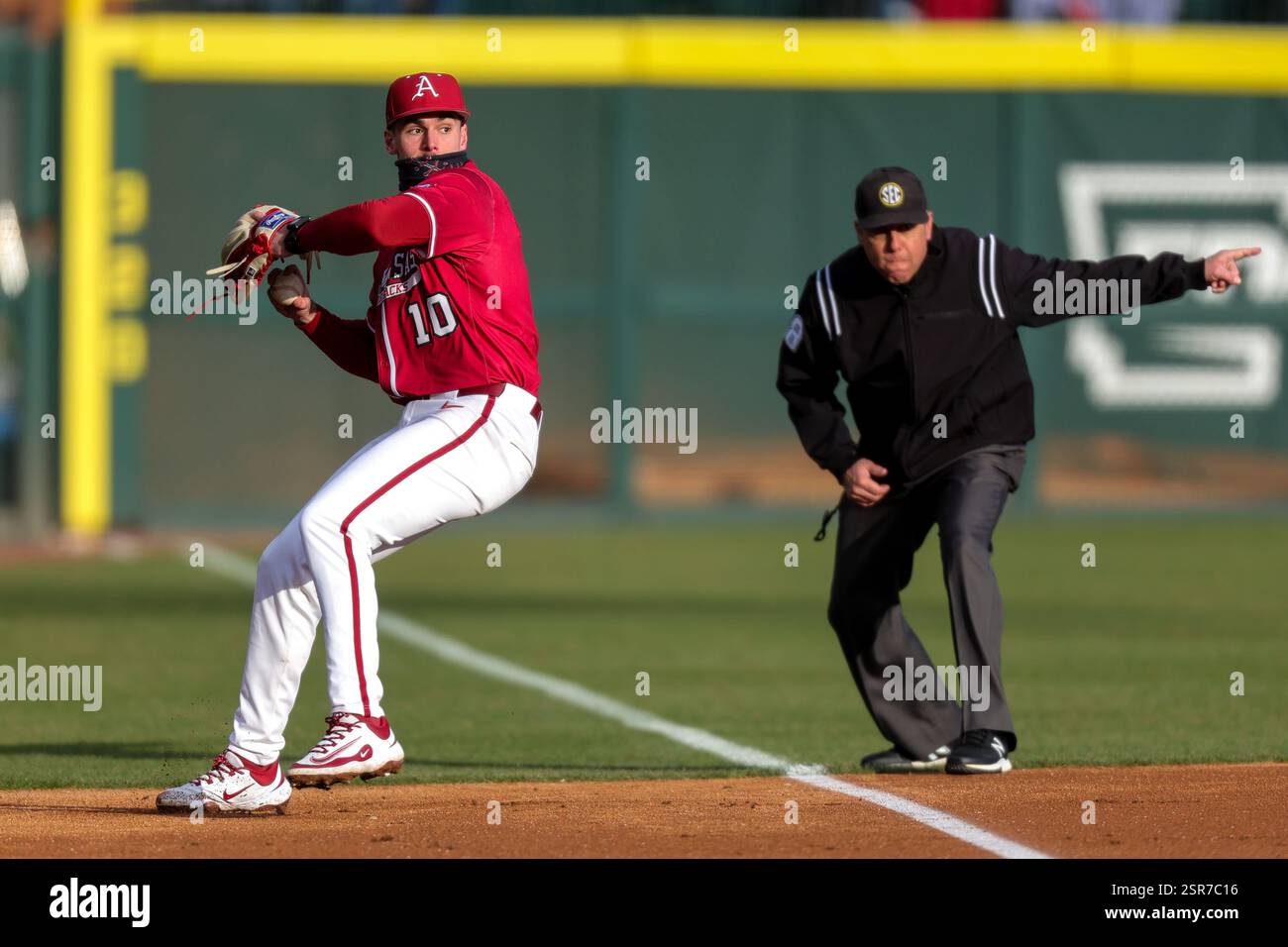 February 14, 2025: Razorback third baseman Brent Iredale (10) prepares ...