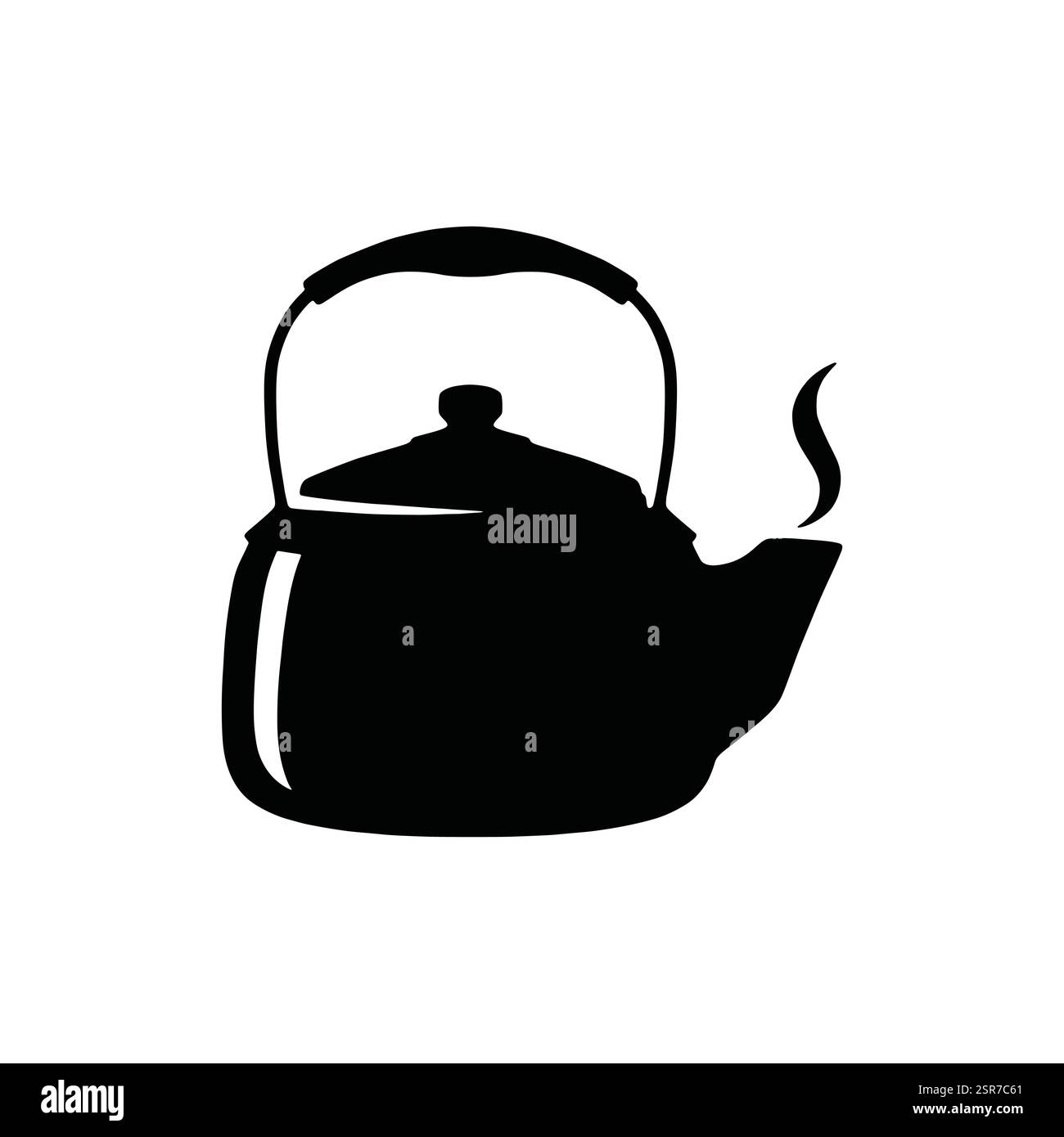 Tea kettle with steam logo design concept. Vintage kettle silhouette ...