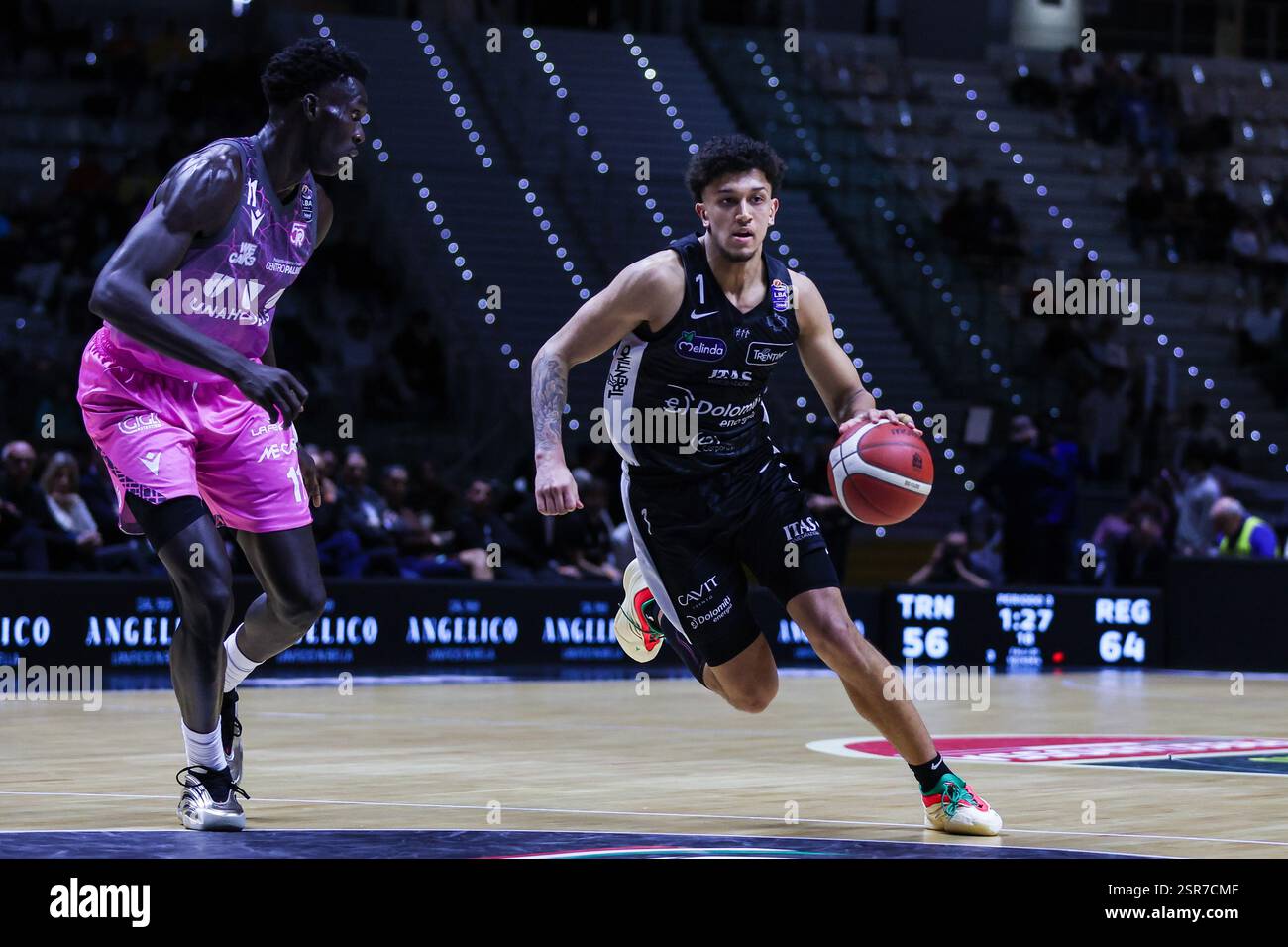 Turin, Italy. 13th Feb, 2025. (R-L) Quinn Ellis #1 of Dolomiti Energia ...