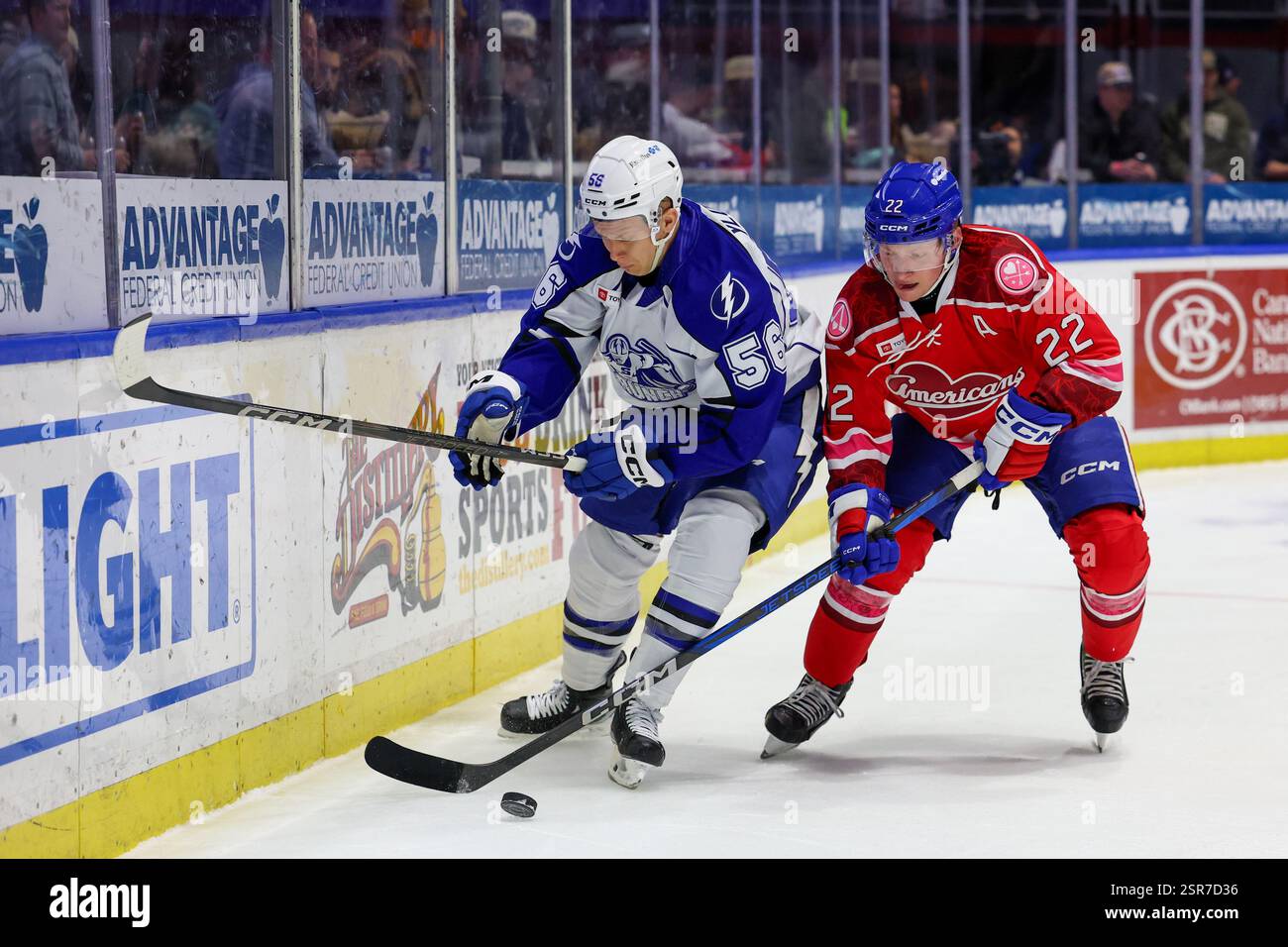Rochester, New York, USA. 14th Feb, 2025. Syracuse Crunch forward Jesse ...