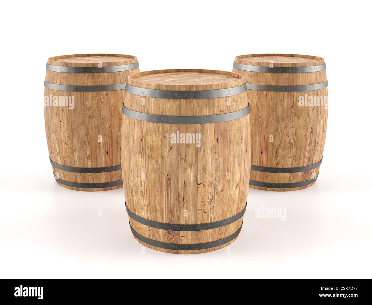 Wooden barrels on a white background. 3d illustration Stock Photo - Alamy