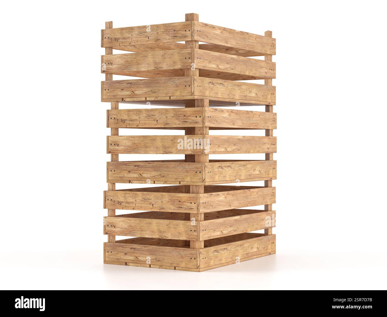Wooden crates on a white background. 3d illustration Stock Photo - Alamy