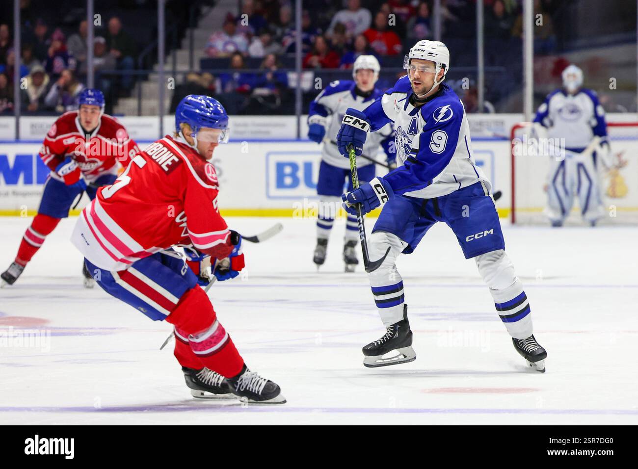 February 14th 2025: Syracuse Crunch forward Gabriel Fortier (9) skates ...