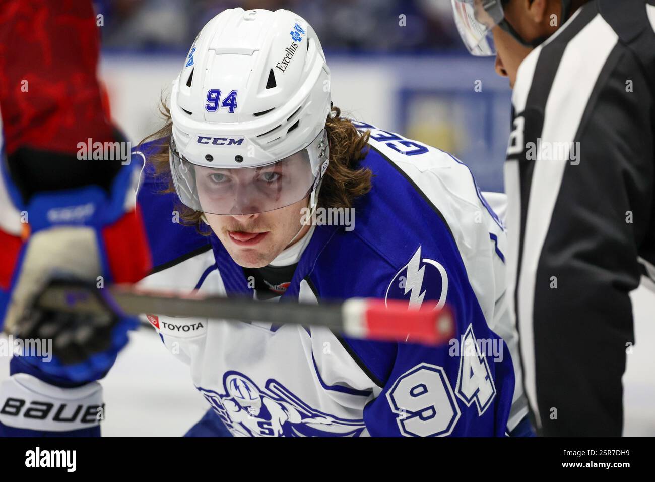 Rochester, New York, USA. 14th Feb, 2025. Syracuse Crunch forward ...