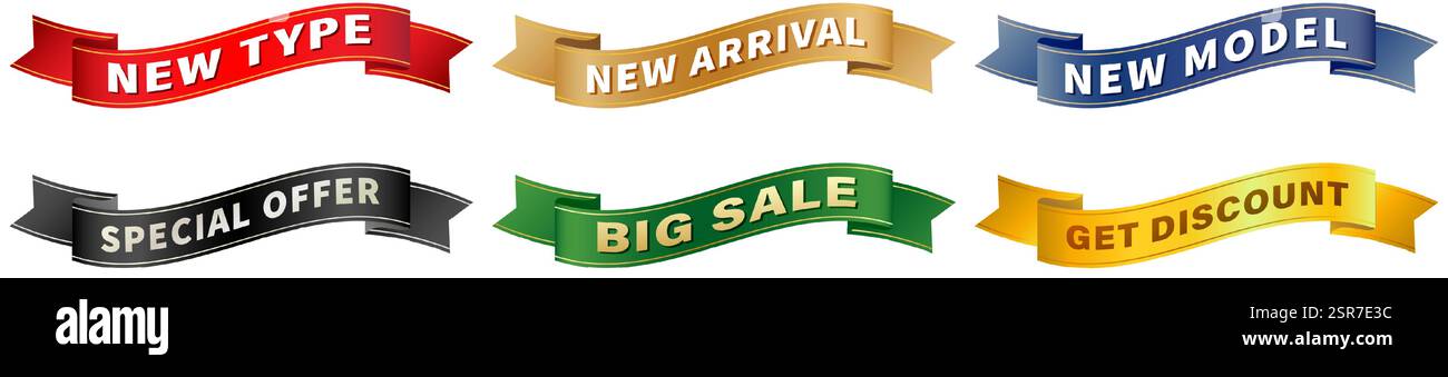 vector illustration of a six colorful set ribbon scroll with text model ...