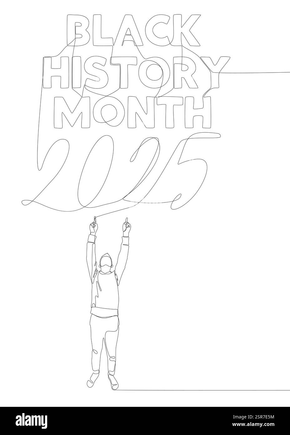 One continuous line of Man pointing with finger at Black History Month ...