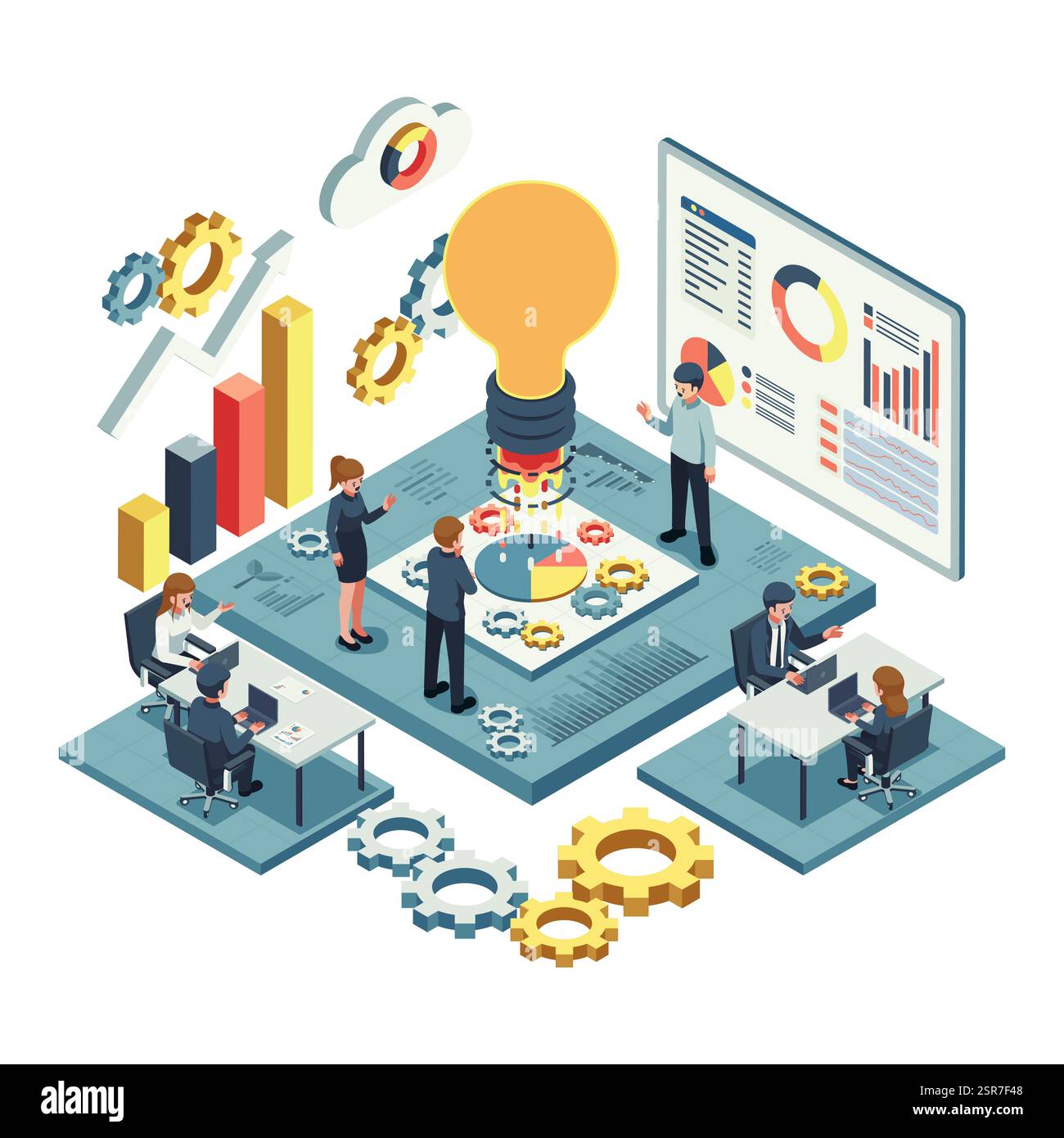 Isometric Business Team Collaborating in a Startup Ecosystem with ...