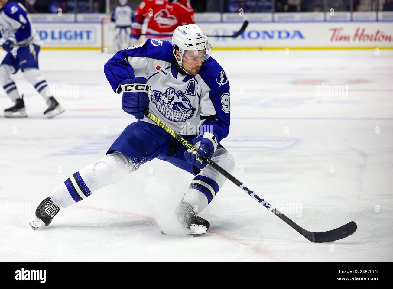 February 14th 2025: Syracuse Crunch forward Gabriel Fortier (9) skates ...