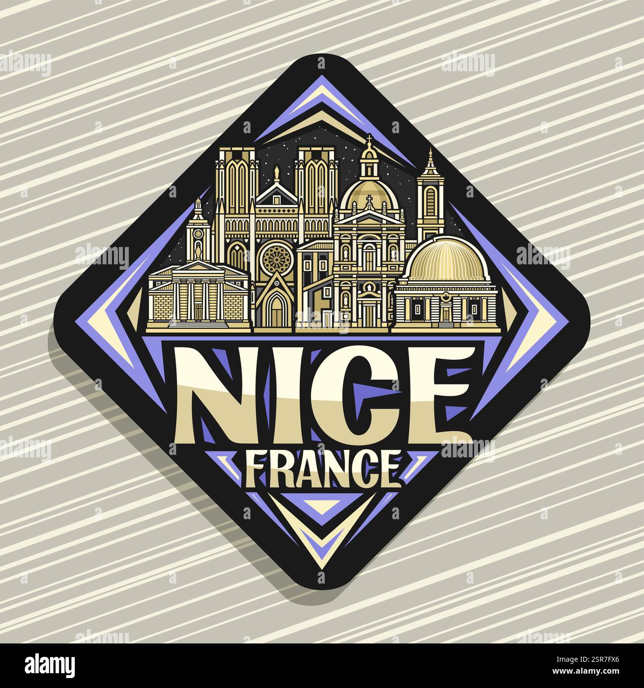 Vector logo for Nice, dark decorative rhomb road sign with outline ...
