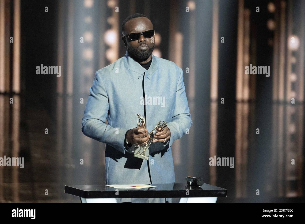 Boulogne Billancourt, France. 15th Feb, 2025. Maitre Gims celebrates ...