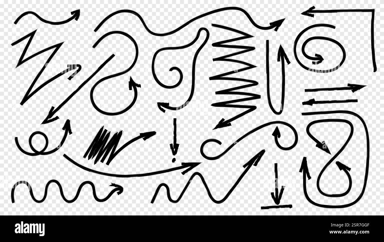 Different brush drawn charcoal arrows seamless pattern. Bold lightning ...