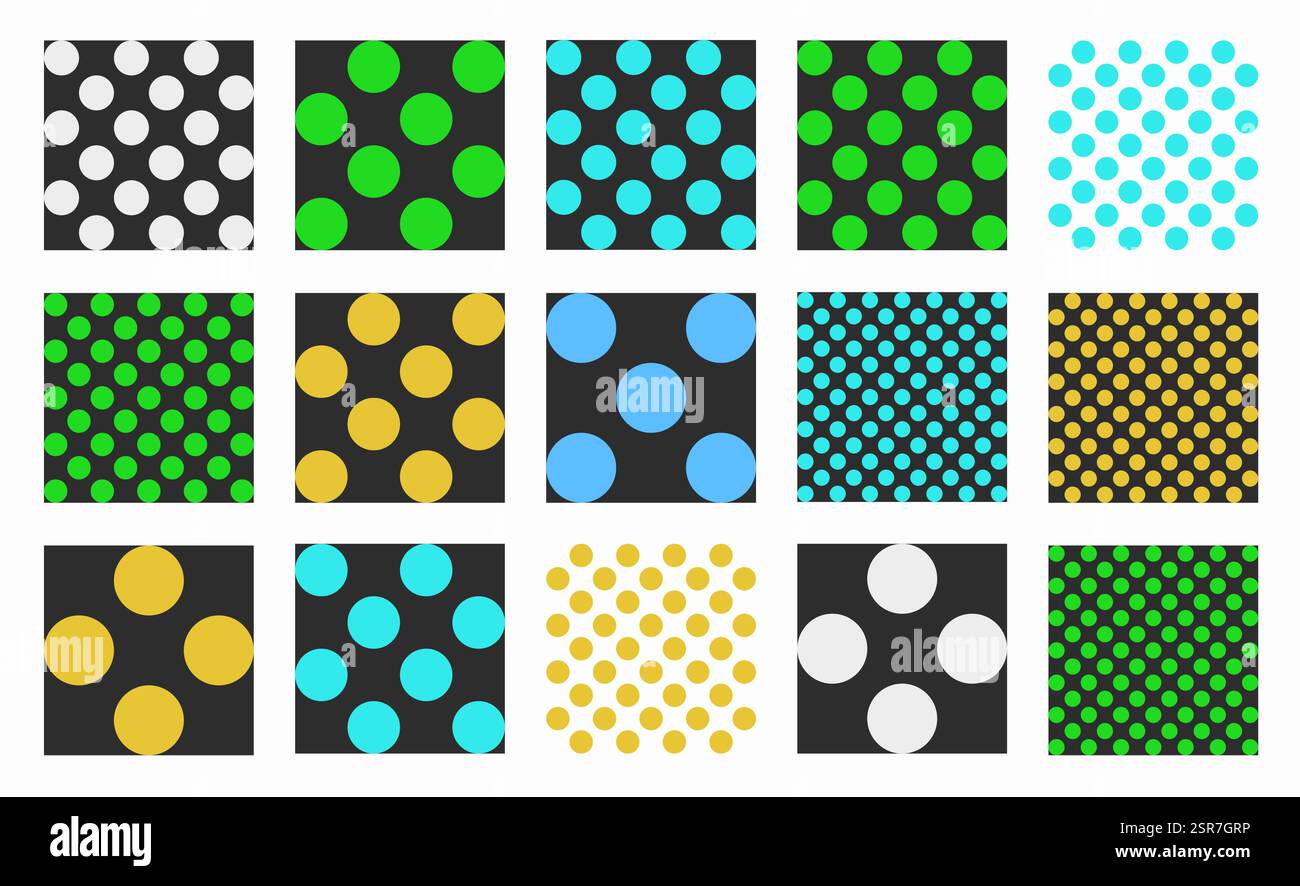 Set of vibrant colorful seamless polka dot patterns with round shapes ...