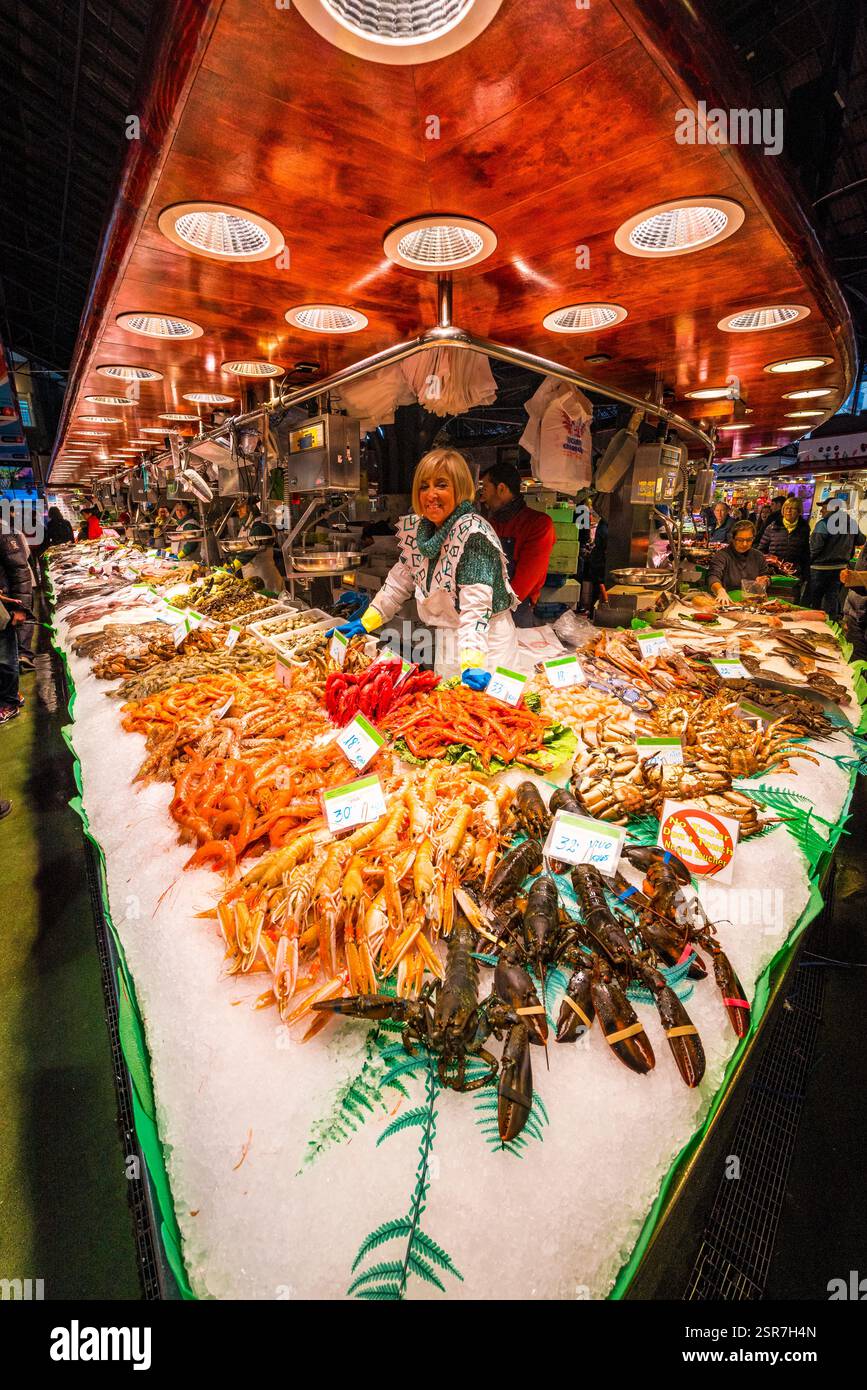 Fresh Seafood Display at a Vibrant Indoor Market Stall Stock Photo - Alamy