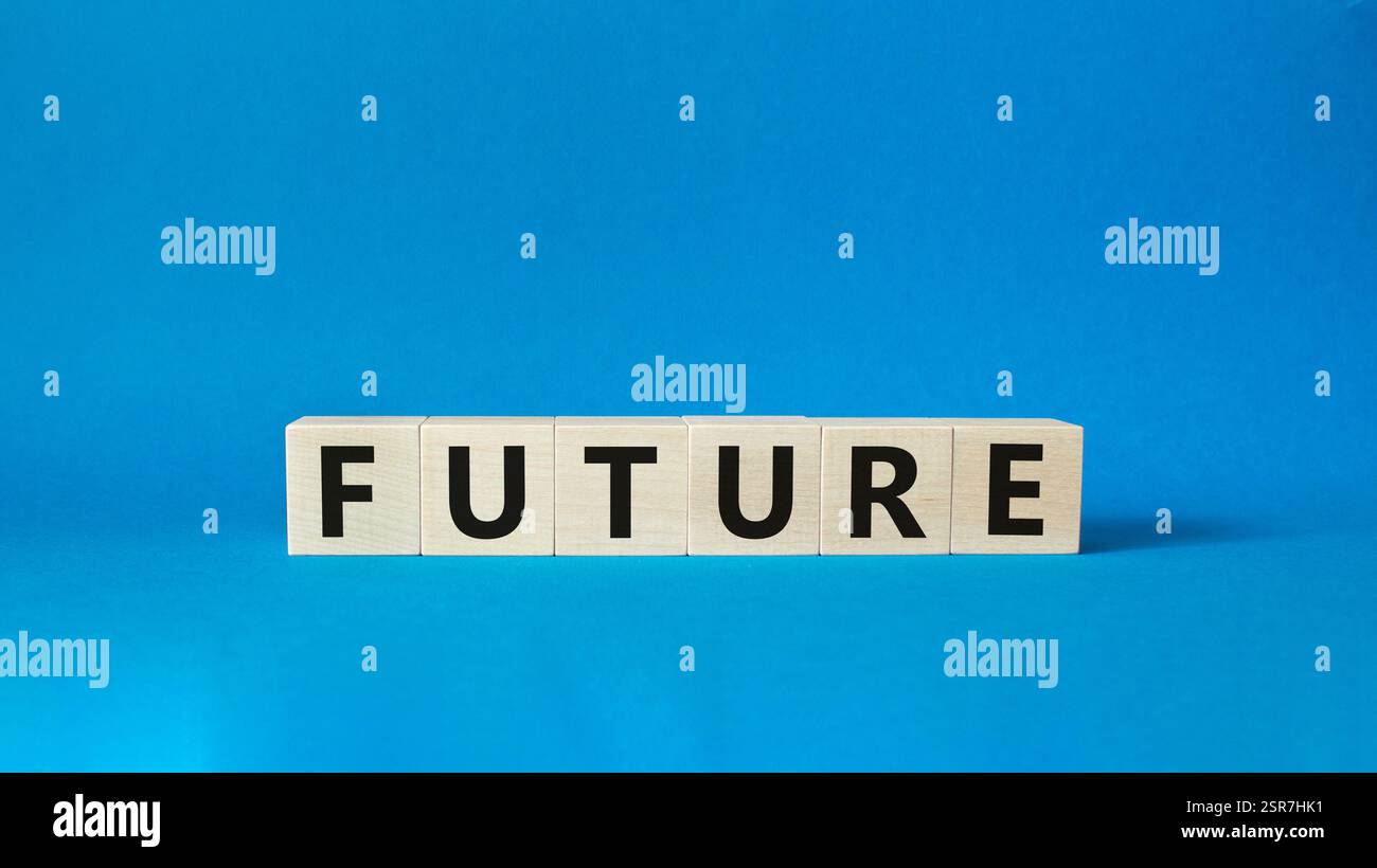 Future symbol. Concept word Future on wooden cubes. Beautiful blue ...