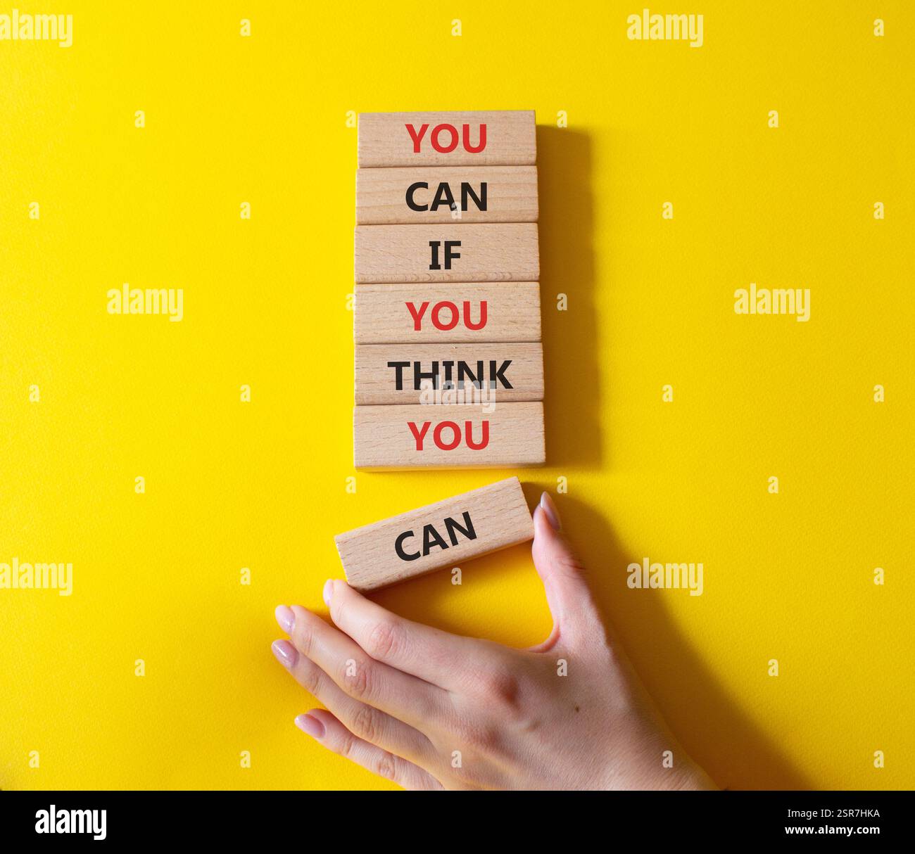 Motivation symbol. Wooden blocks with words You can if You think You ...